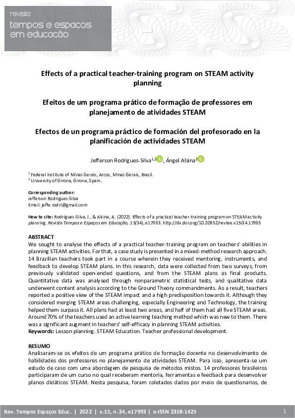 (PDF) Effects of a practical teacher-training program on STEAM activity ...