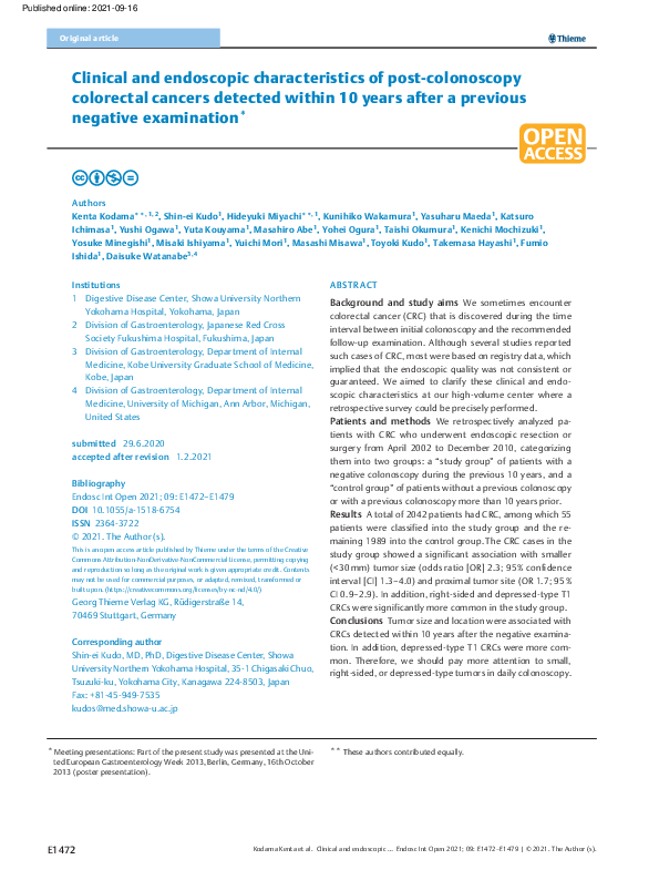 (PDF) Clinical and endoscopic characteristics of post-colonoscopy colorectal cancers detected ...