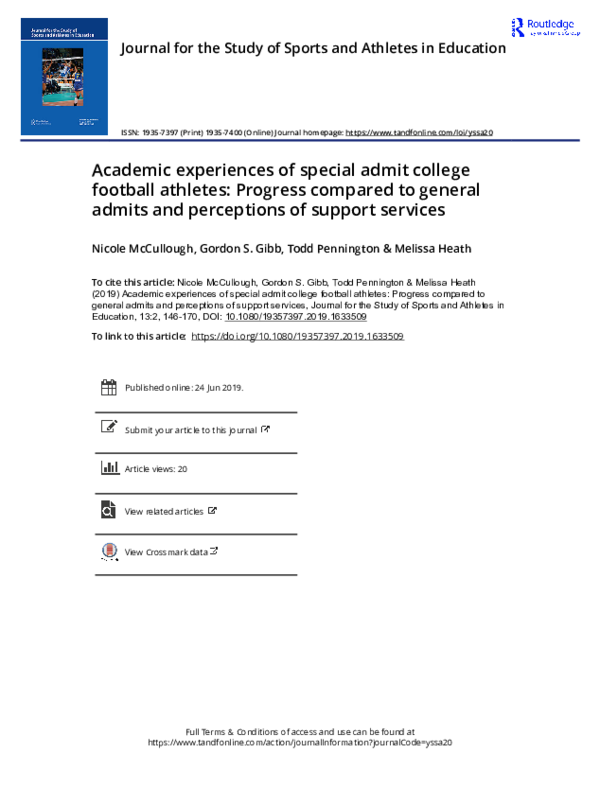 (PDF) Academic experiences of special admit college football athletes ...