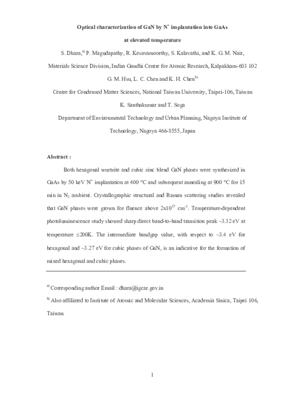(PDF) Optical characterization of GaN by N+ implantation into GaAs at ...
