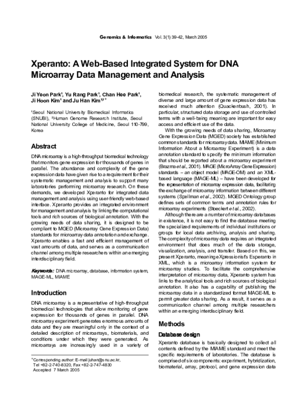 (PDF) Xperanto: a web-based integrated system for dna microarray data management and analysis