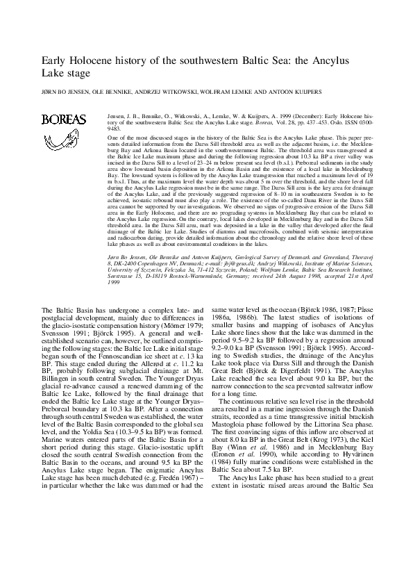 (PDF) Early Holocene history of the southwestern Baltic Sea: the ...