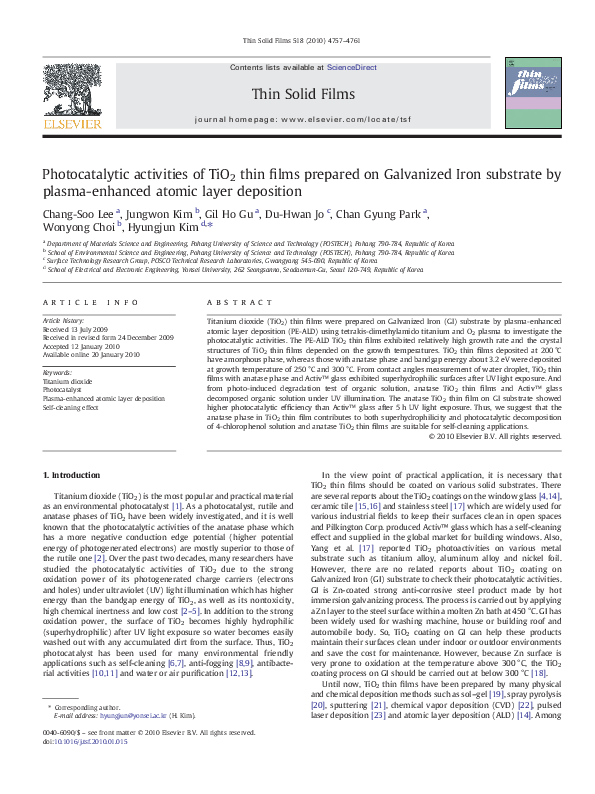 Pdf Photocatalytic Activities Of Tio2 Thin Films Prepared On Galvanized Iron Substrate By