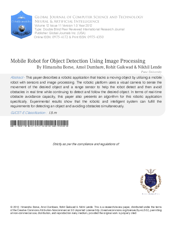 (PDF) Mobile Robot for Object Detection Using Image Processing