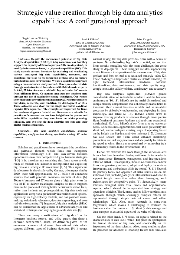 Pdf Strategic Value Creation Through Big Data Analytics Capabilities A Configurational Approach