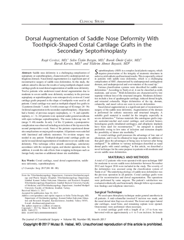 (PDF) Dorsal Augmentation of Saddle Nose Deformity With Toothpick ...