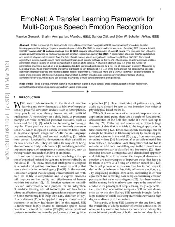 (PDF) EmoNet: A Transfer Learning Framework for Multi-Corpus Speech ...
