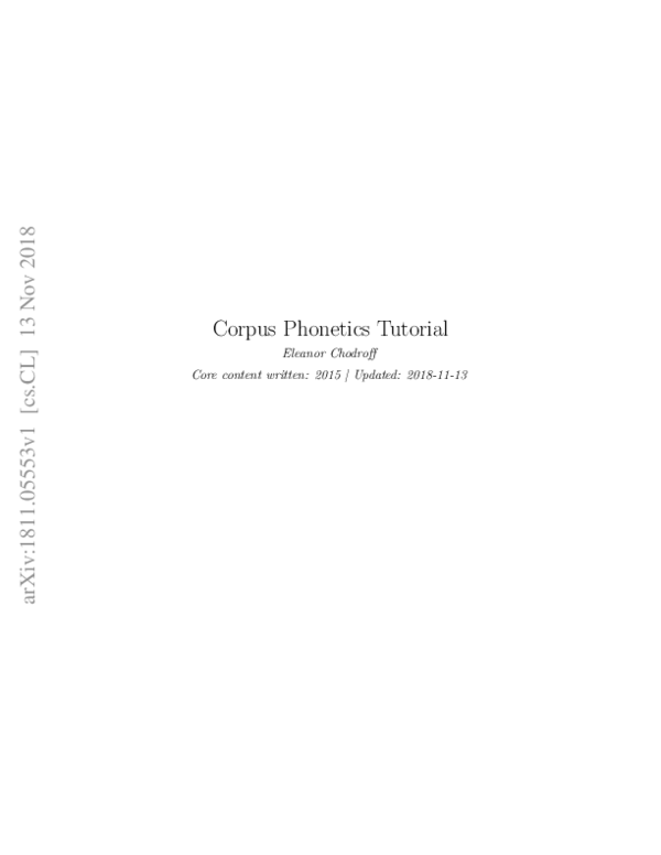 (PDF) Corpus Phonetics Tutorial