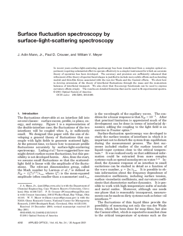 (PDF) Surface Fluctuation Spectroscopy by Surface-Light-Scattering ...
