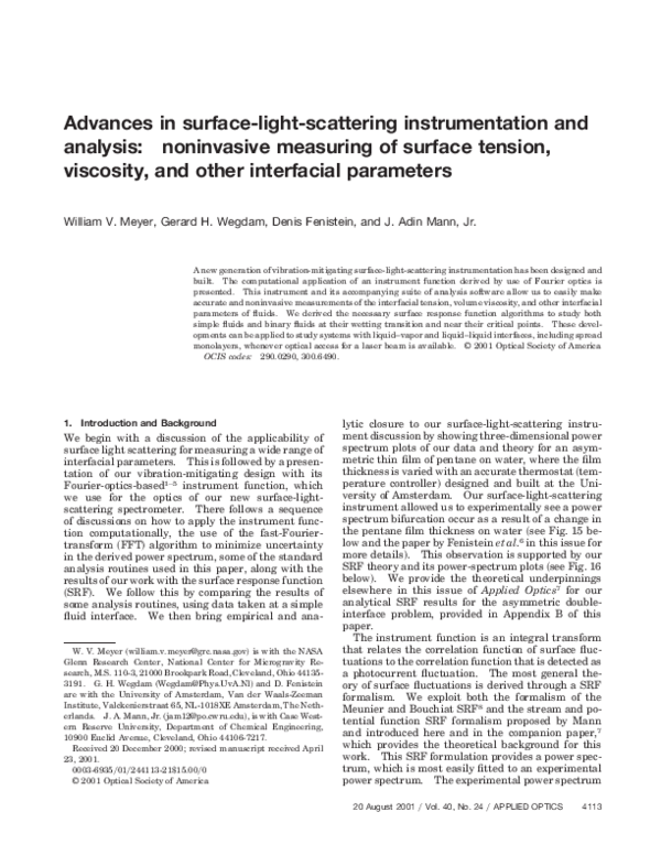 (PDF) Advances in Surface-Light-Scattering Instrumentation and Analysis ...