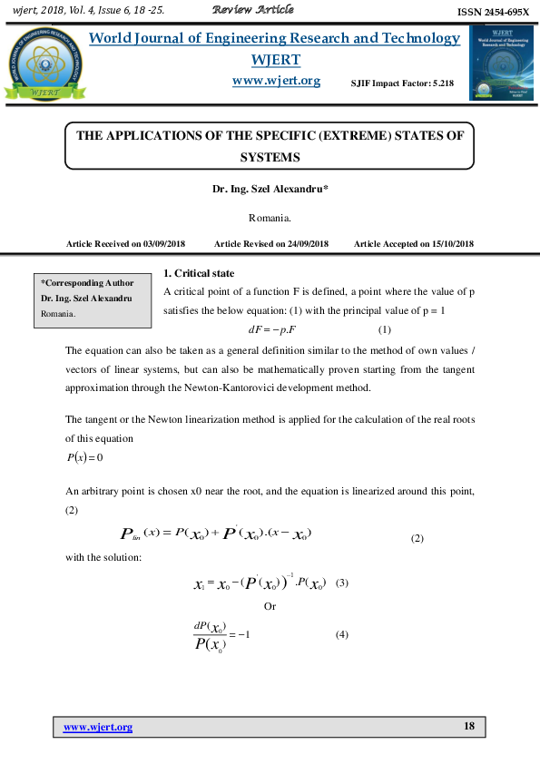 (PDF) THE APPLICATIONS OF THE SPECIFIC (EXTREME) STATES OF SYSTEMS