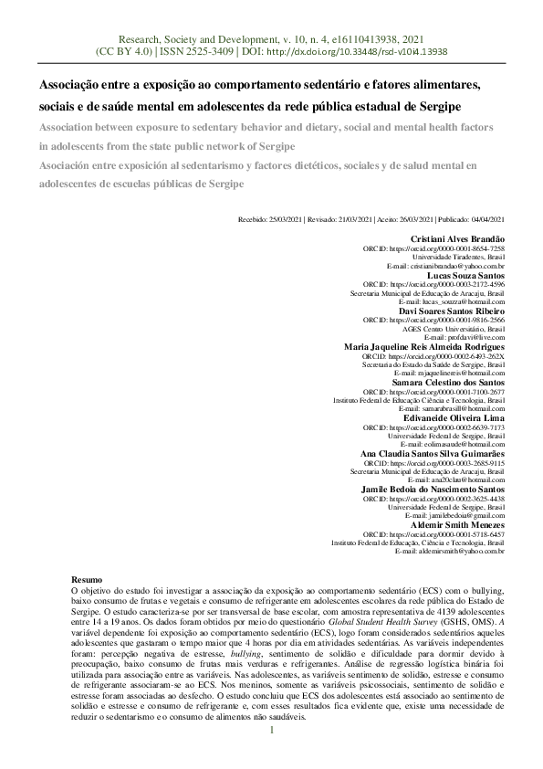 (PDF) Associação entre a exposição ao comportamento sedentário e ...