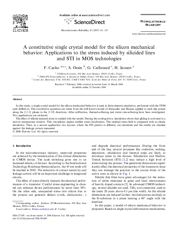 (PDF) A constitutive single crystal model for the silicon mechanical ...