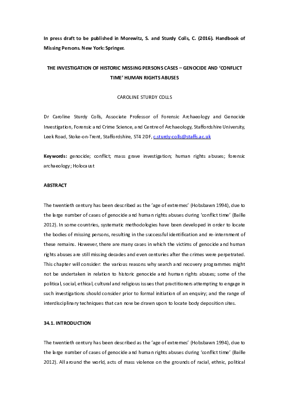 (PDF) The Investigation of Historic Missing Persons Cases: Genocide and ...
