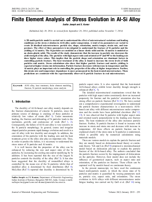 (PDF) Finite Element Analysis of Stress Evolution in Al-Si Alloy