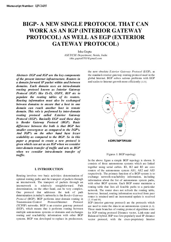 Pdf Bigp A New Single Protocol That Can Work As An Igp Interior Gateway Protocol As Well As