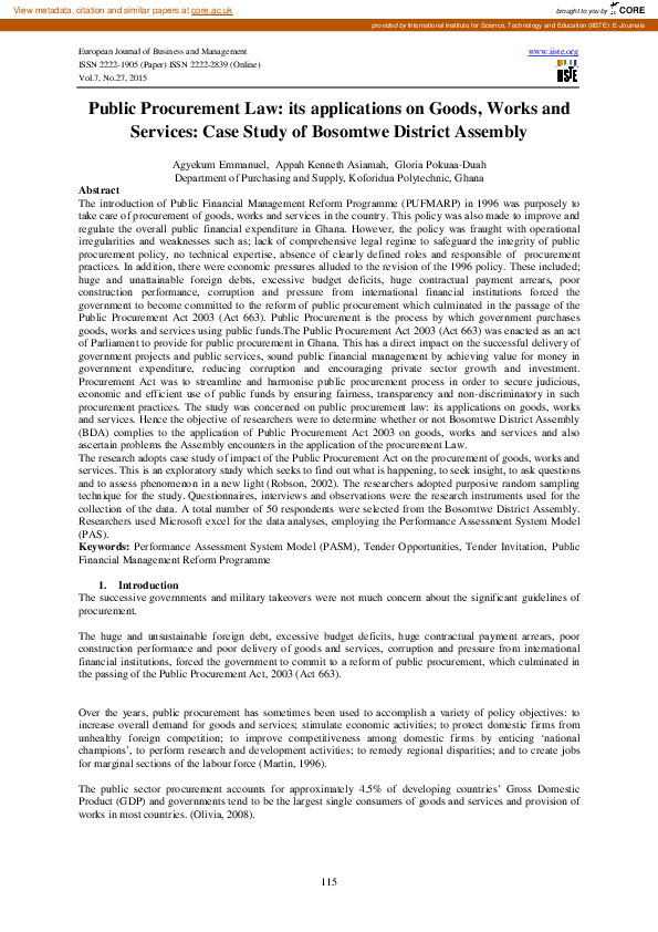 (PDF) Public Procurement Law: its applications on Goods, Works and ...