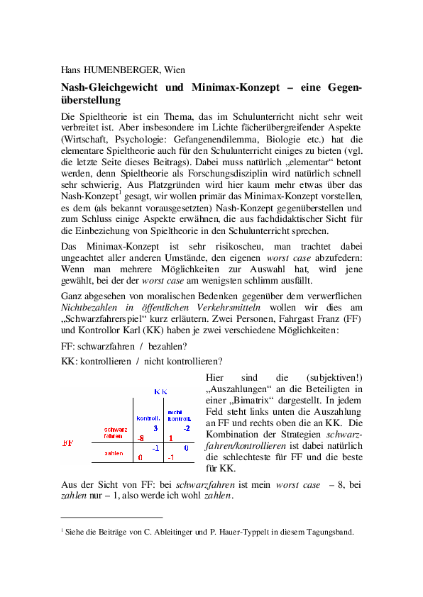 (PDF) Nash-Gleichgewicht und Minimax-Konzept | Hans Humenberger ... (PDF) Nash-Gleichgewicht und Minimax-Konzept | Hans Humenberger ...