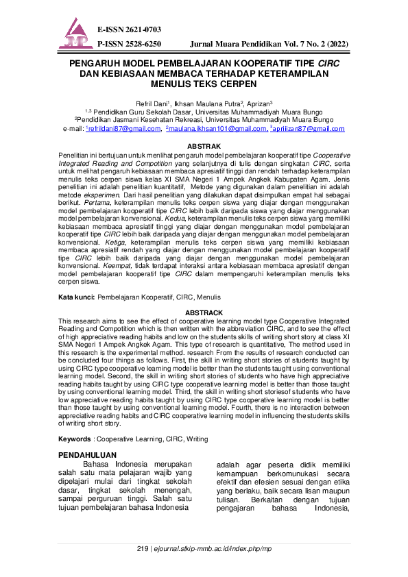 (PDF) Pengaruh Model Pembelajaran Kooperatif Tipe Circ Dan Kebiasaan Membaca Terhadap ...