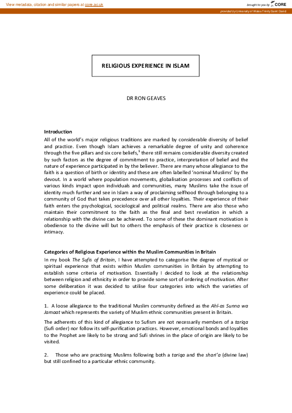(PDF) Religious experience in Islam