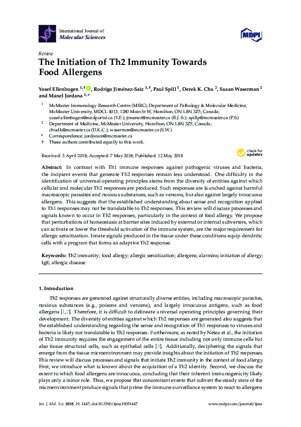 (PDF) The Initiation of Th2 Immunity towards Food Allergens