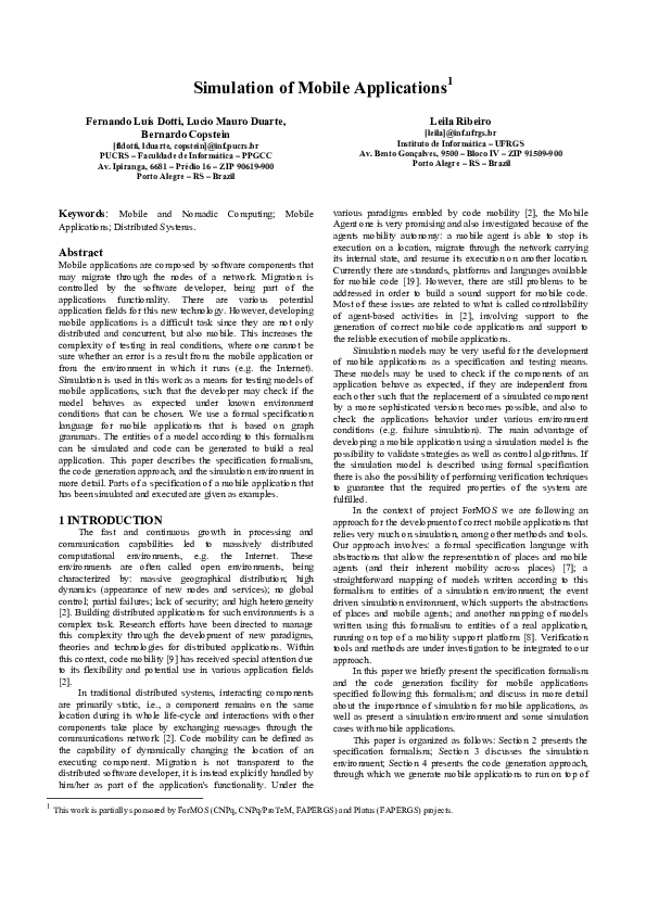 (PDF) Simulation of mobile applications