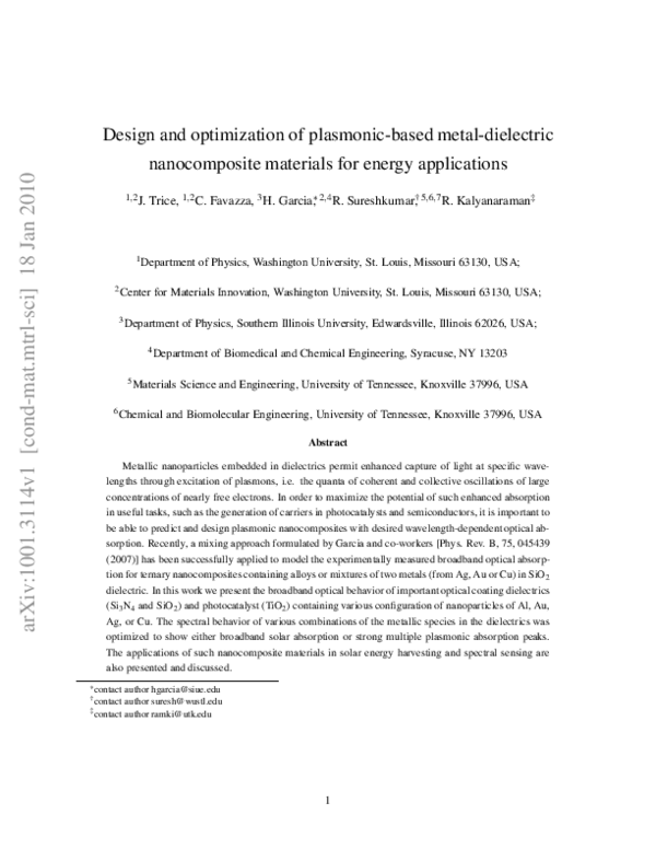 (PDF) Design and optimization of plasmonic-based metal-dielectric nanocomposite materials for ...