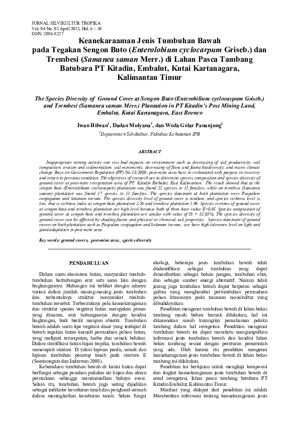 (PDF) The Species Diversity of Ground Cover at Sengon Buto ...