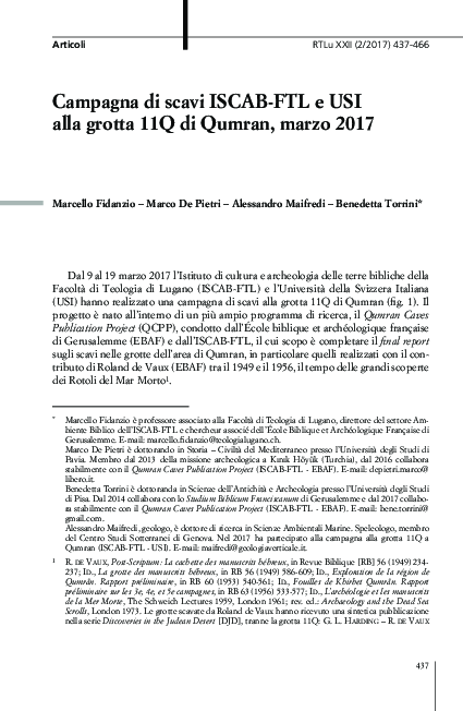 (PDF) Campagna di scavi ISCAB-FTL e USI alla grotta 11Q di Qumran ...