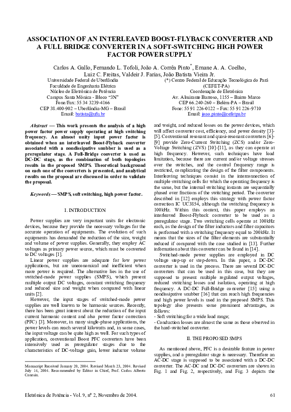 (PDF) Association Of An Interleaved Boost-flyback Converter And A Full Bridge Converter In A ...