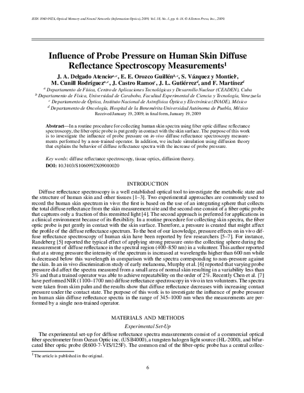 (PDF) Influence of probe pressure on human skin diffuse reflectance ...