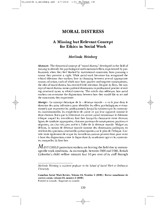 (PDF) Moral Distress: A Missing but Relevant Concept for Ethics in ...