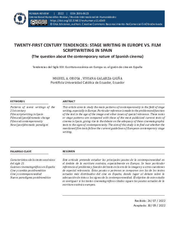 (PDF) TWENTY-FIRST CENTURY TENDENCIES: STAGE WRITING IN EUROPE VS. FILM ...