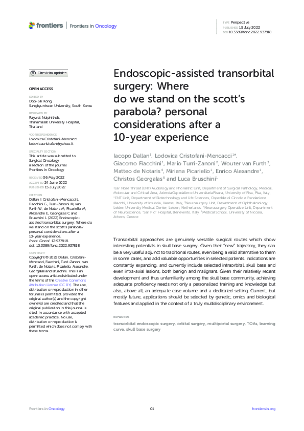 (PDF) Endoscopic-assisted transorbital surgery: Where do we stand on ...