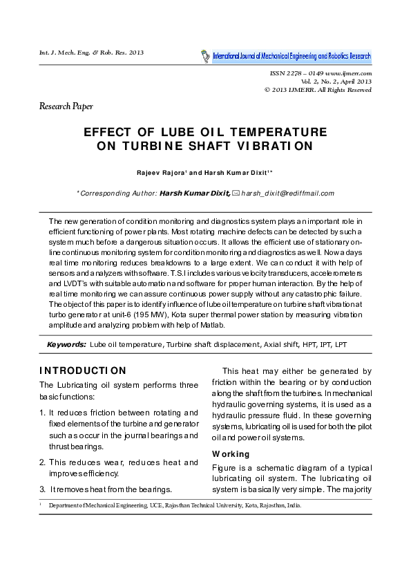 (PDF) Effect of Lube Oil Temperature on Turbine Shaft Vibration