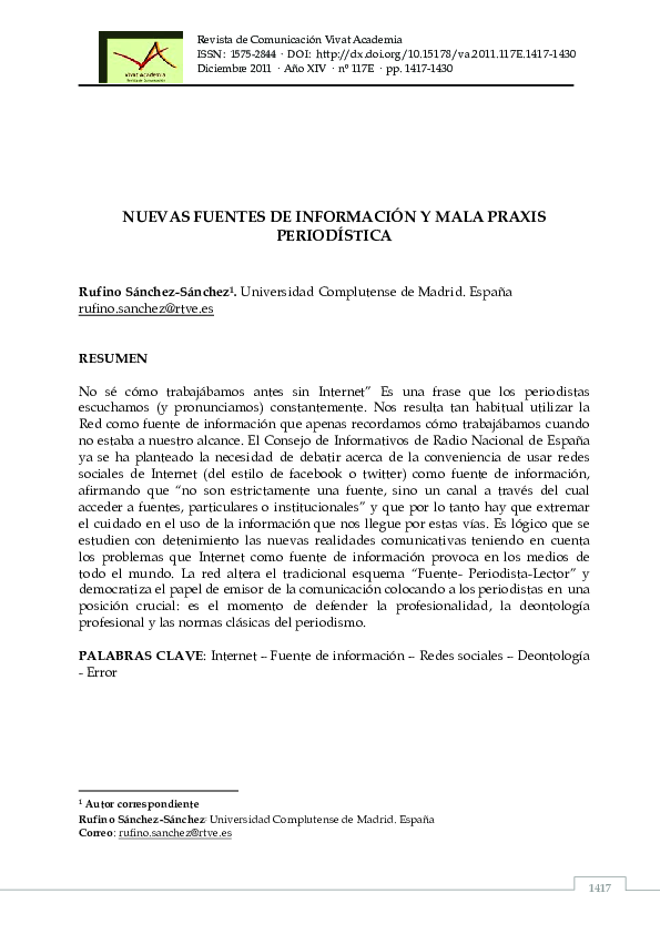 (PDF) Nuevas fuentes de información y mala praxis periodística