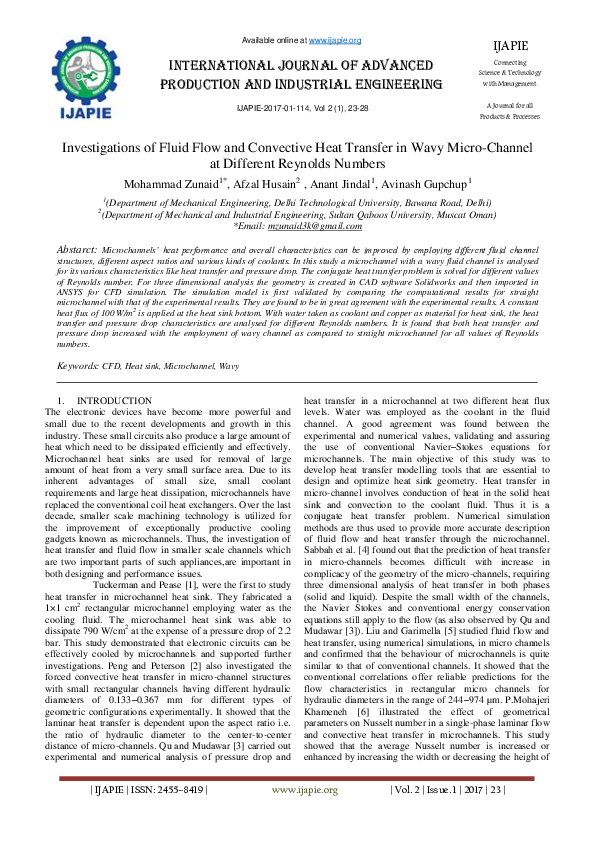 (PDF) Investigations of Fluid Flow and Convective Heat Transfer in Wavy MicroChannel at ...