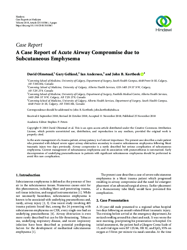 (PDF) A Case Report of Acute Airway Compromise due to Subcutaneous ...