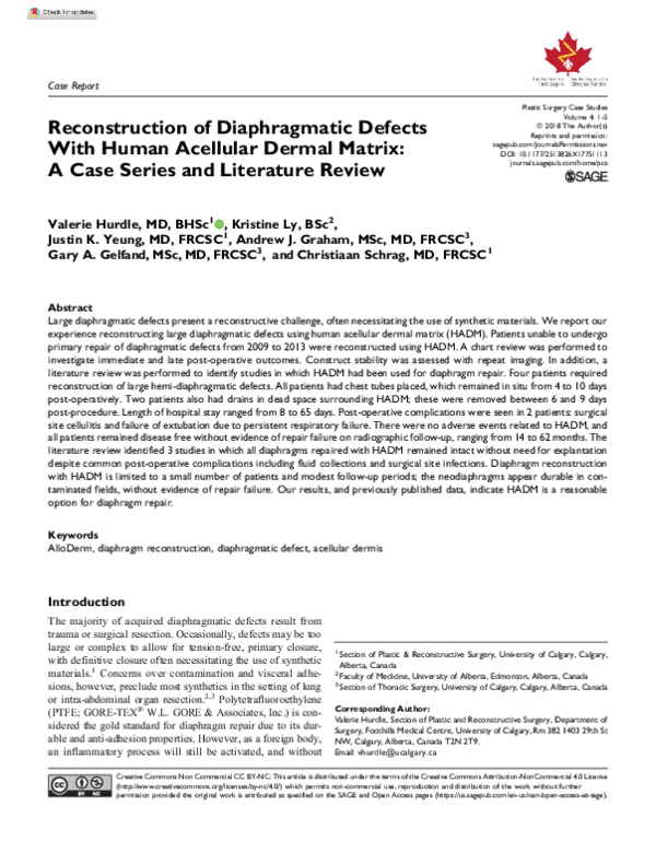 (PDF) Reconstruction of Diaphragmatic Defects With Human Acellular ...