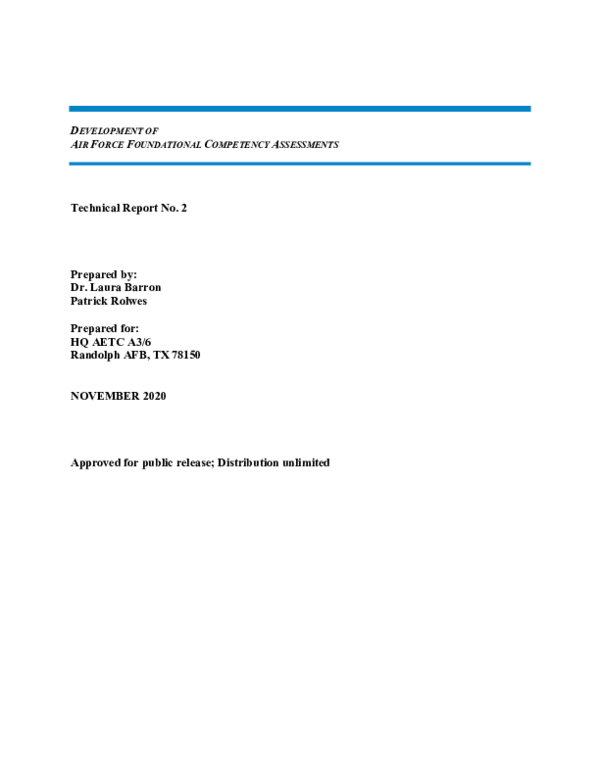 (PDF) Development of Air Force Foundational Competency Assessments