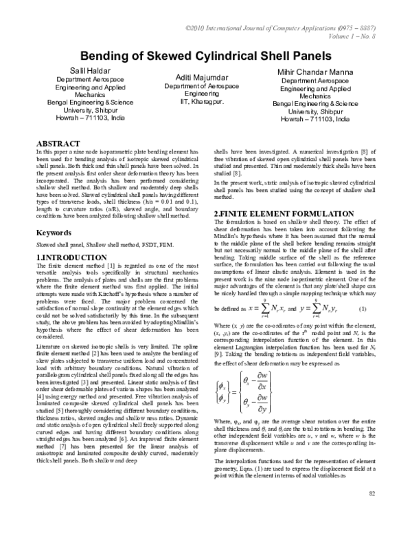 (PDF) Bending of Skewed Cylindrical Shell Panels | Aditi Majumdar ...