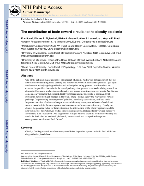 (PDF) The contribution of brain reward circuits to the obesity epidemic