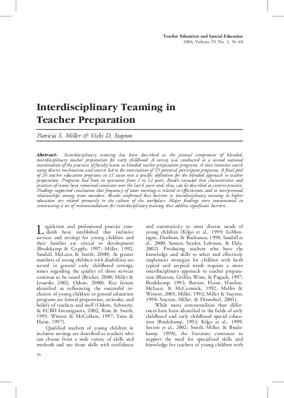 (PDF) Interdisciplinary Teaming in Teacher Preparation