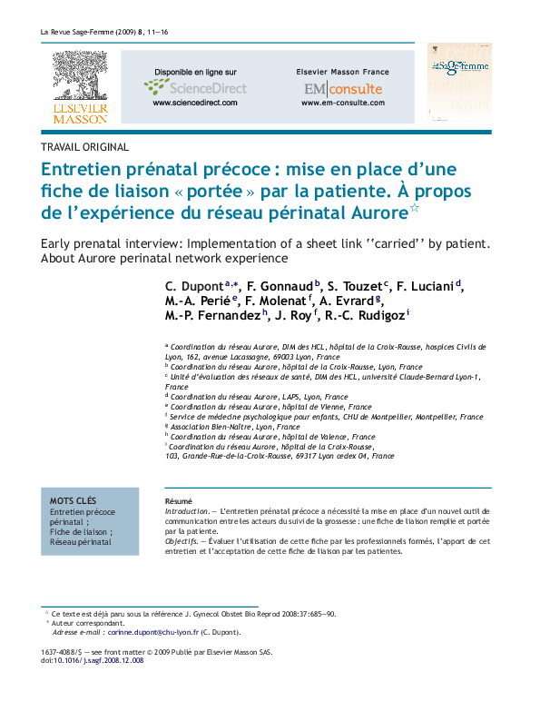 (PDF) Entretien prénatal précoce : mise en place d’une fiche de liaison ...