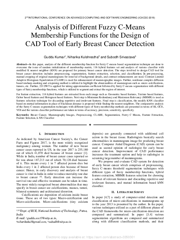(PDF) Analysis of Different Fuzzy C-Means Membership Functions for the ...