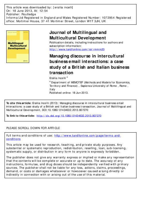 (PDF) Managing discourse in intercultural business email interactions ...