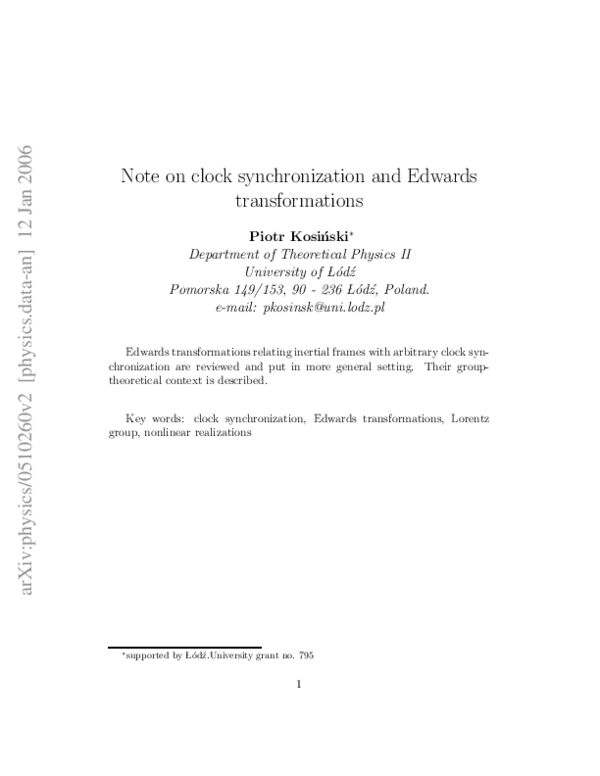 (PDF) Note on Clock Synchronization and Edwards Transformations