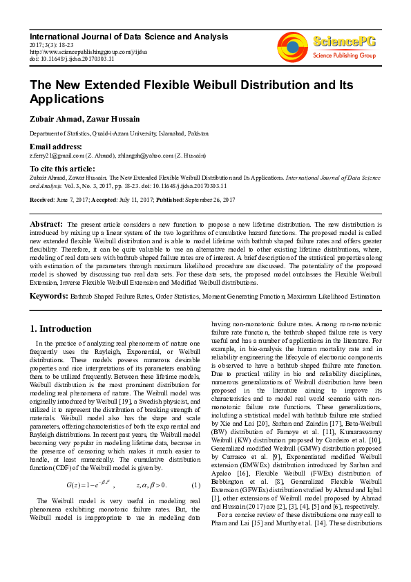 Pdf The New Extended Flexible Weibull Distribution And Its Applications