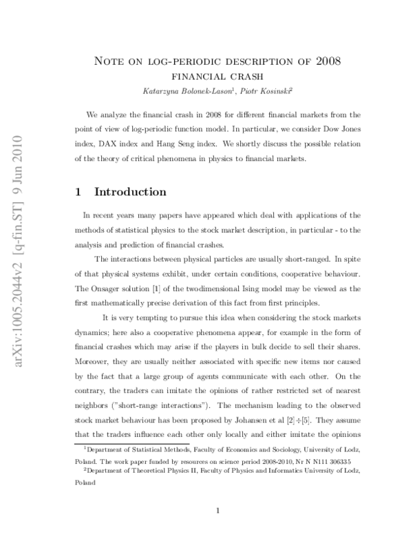 (PDF) Note on log-periodic description of 2008 financial crash