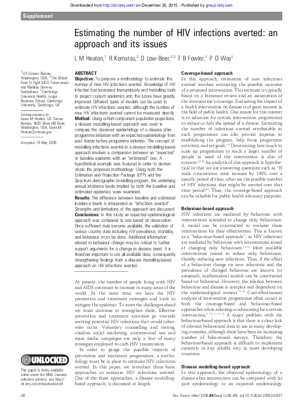 (PDF) Estimating the number of HIV infections averted: an approach and its issues | Daniel low ...